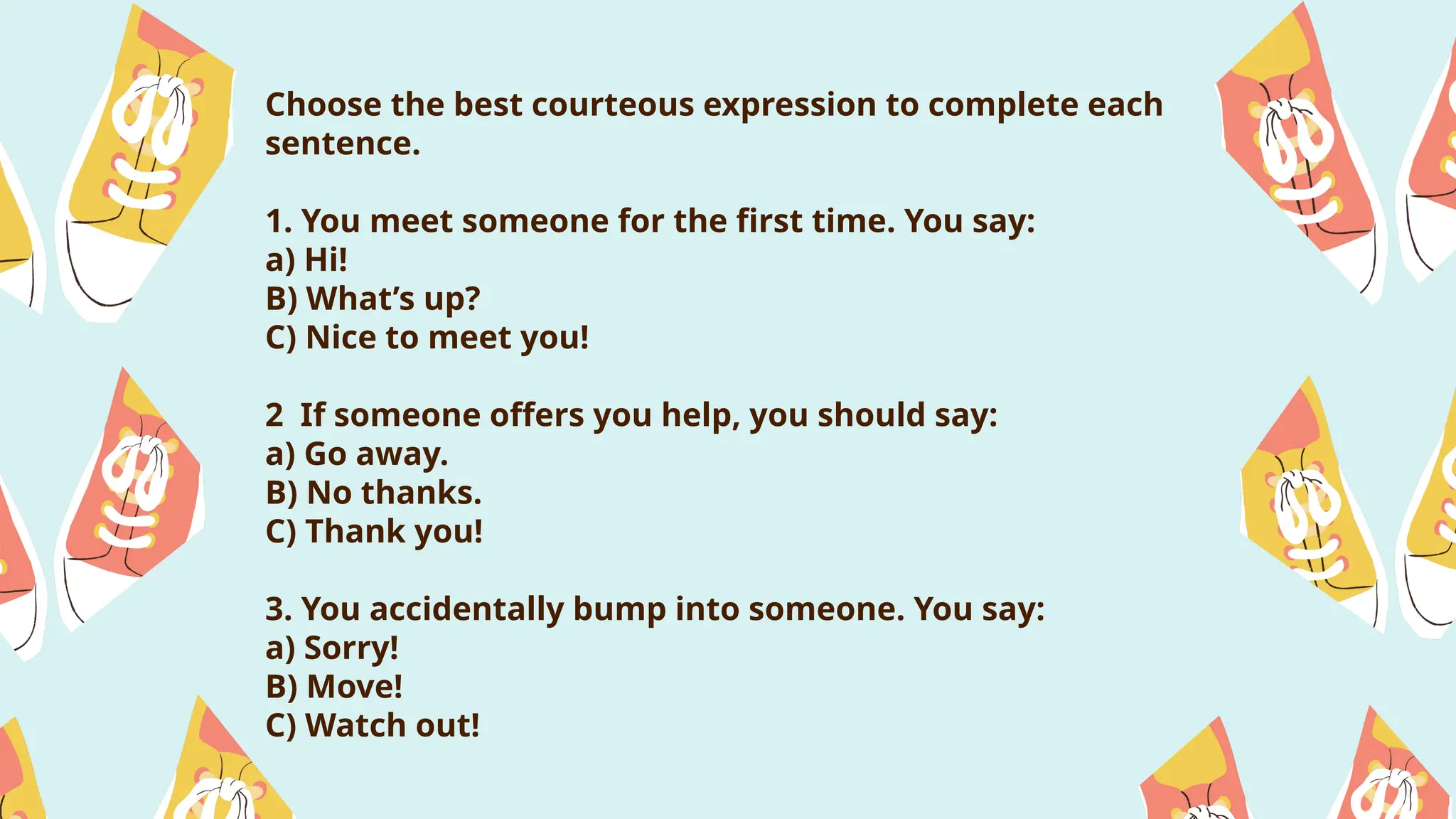 ENGLISH 3 QUIZ for Grade Three Courteous | PPTX