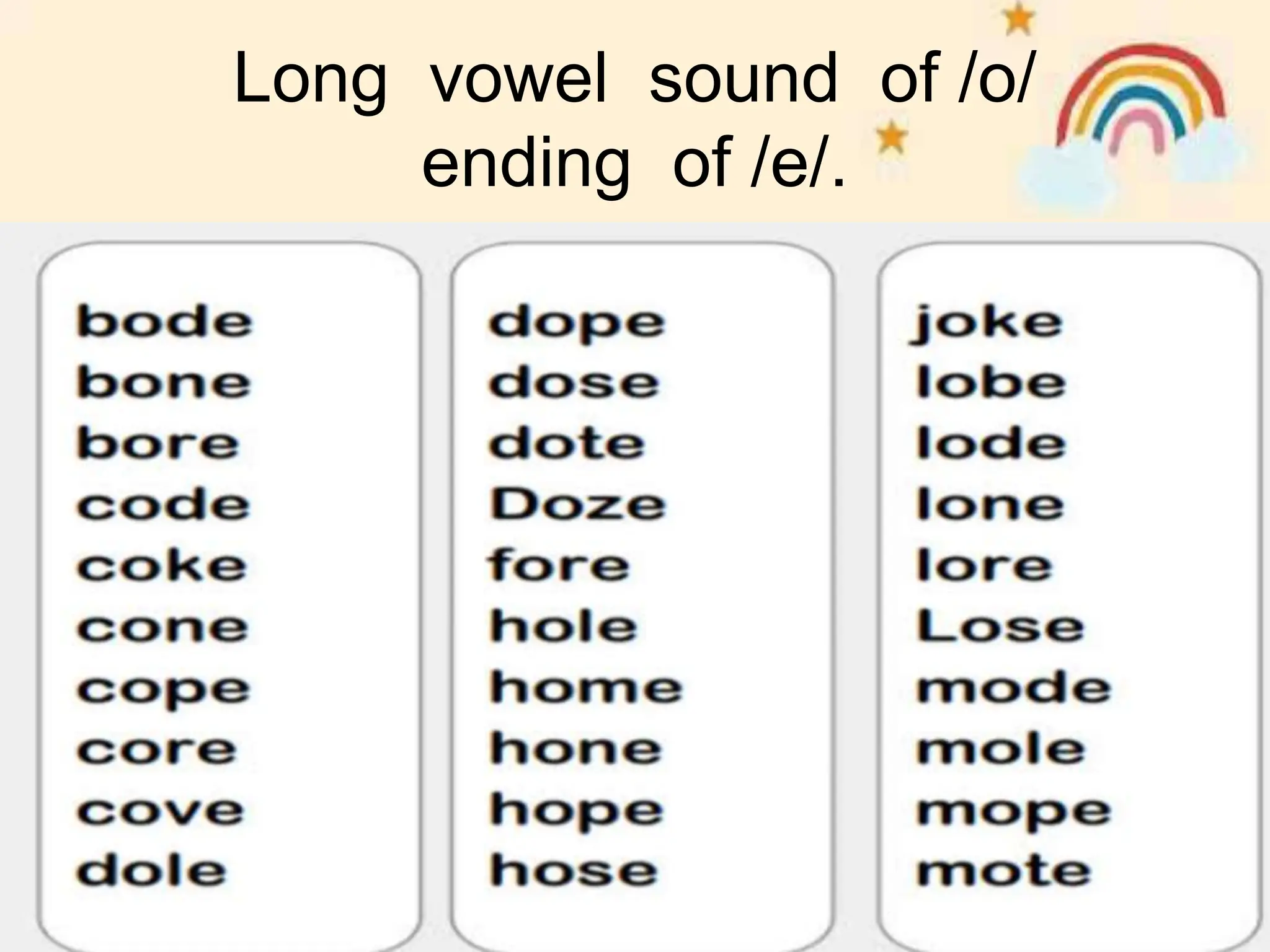 Long O words English 3 powerpoint presentation | PPT
