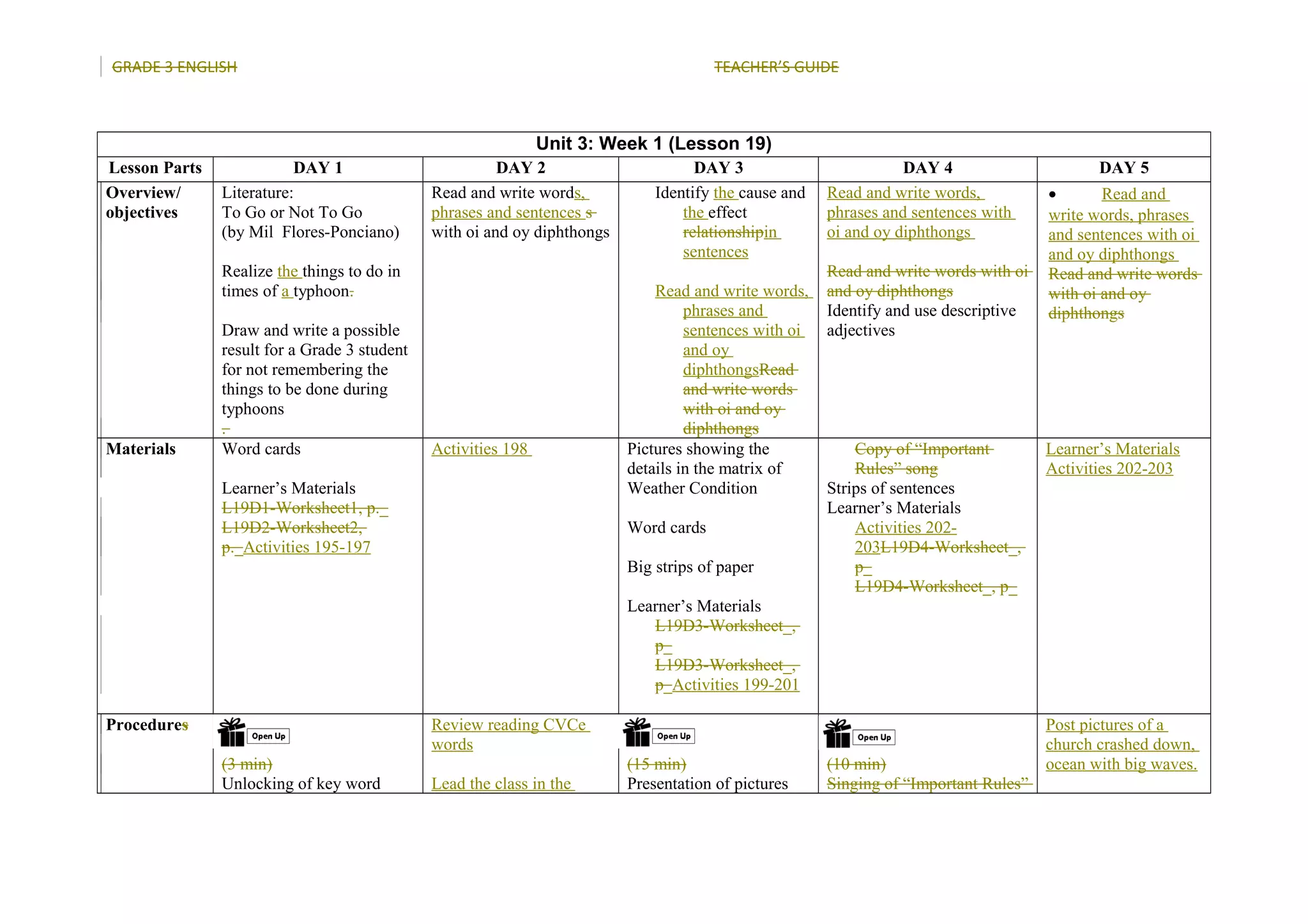 English tg 3 third quarter | DOC