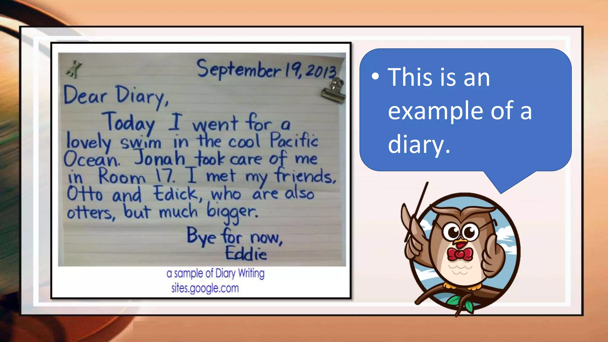 English 3 week 4 writing a diary | PPTX