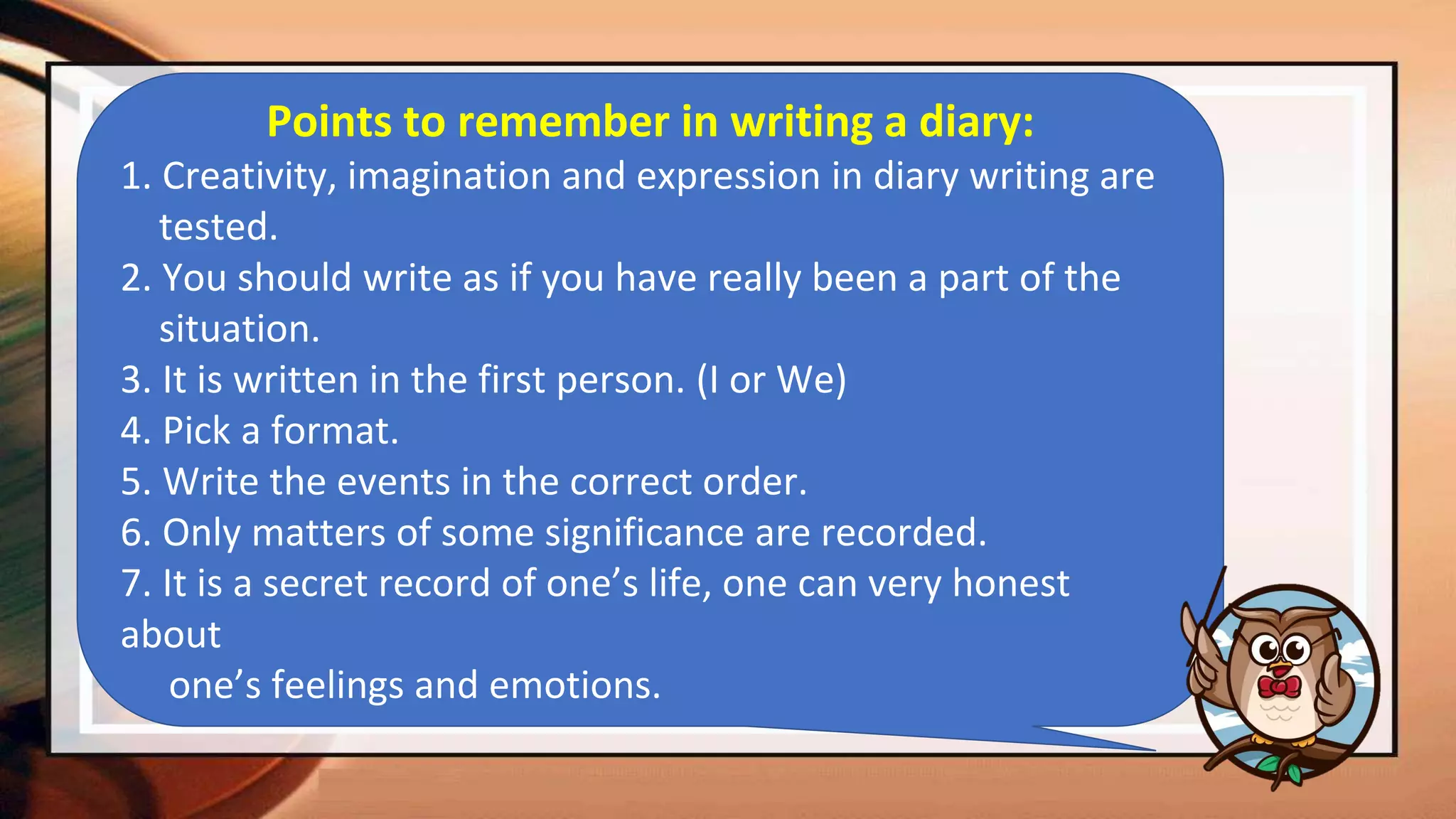English 3 week 4 writing a diary | PPTX