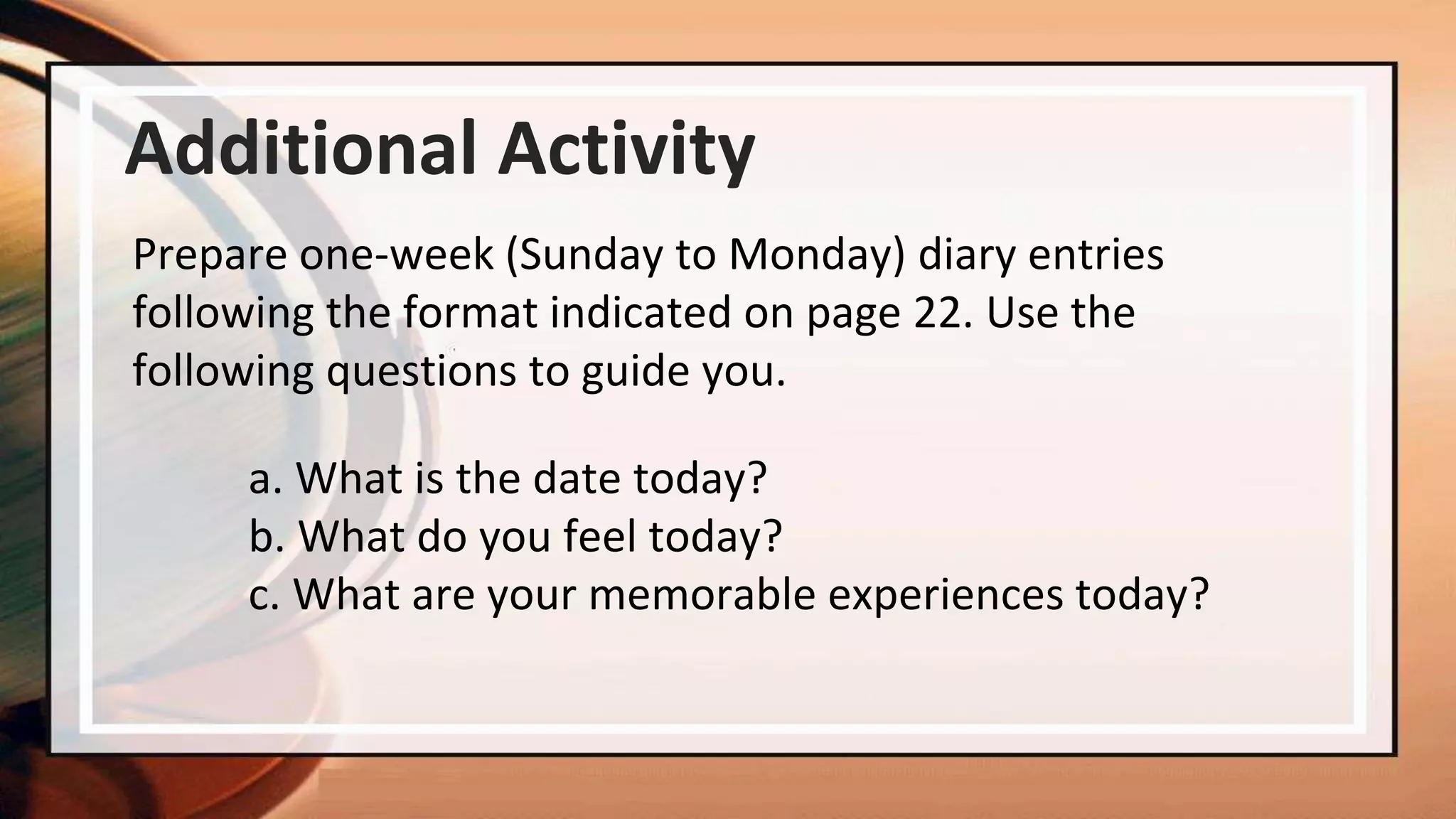 English 3 week 4 writing a diary | PPTX
