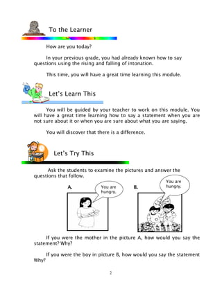 English 4 dlp 1 distinguishing rising and falling intonation opt | PDF