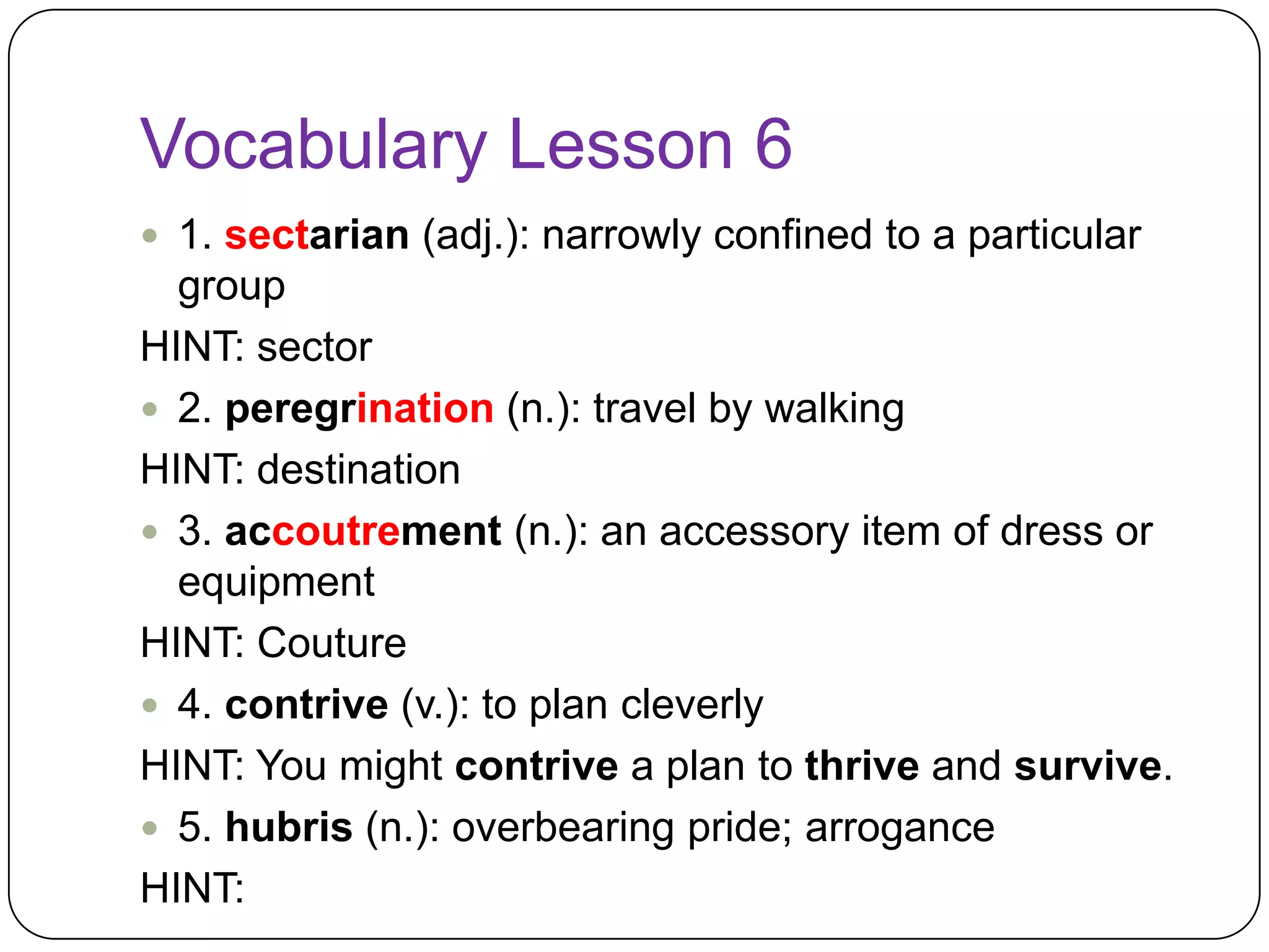 English 4 Honors Vocab 6 | PPT