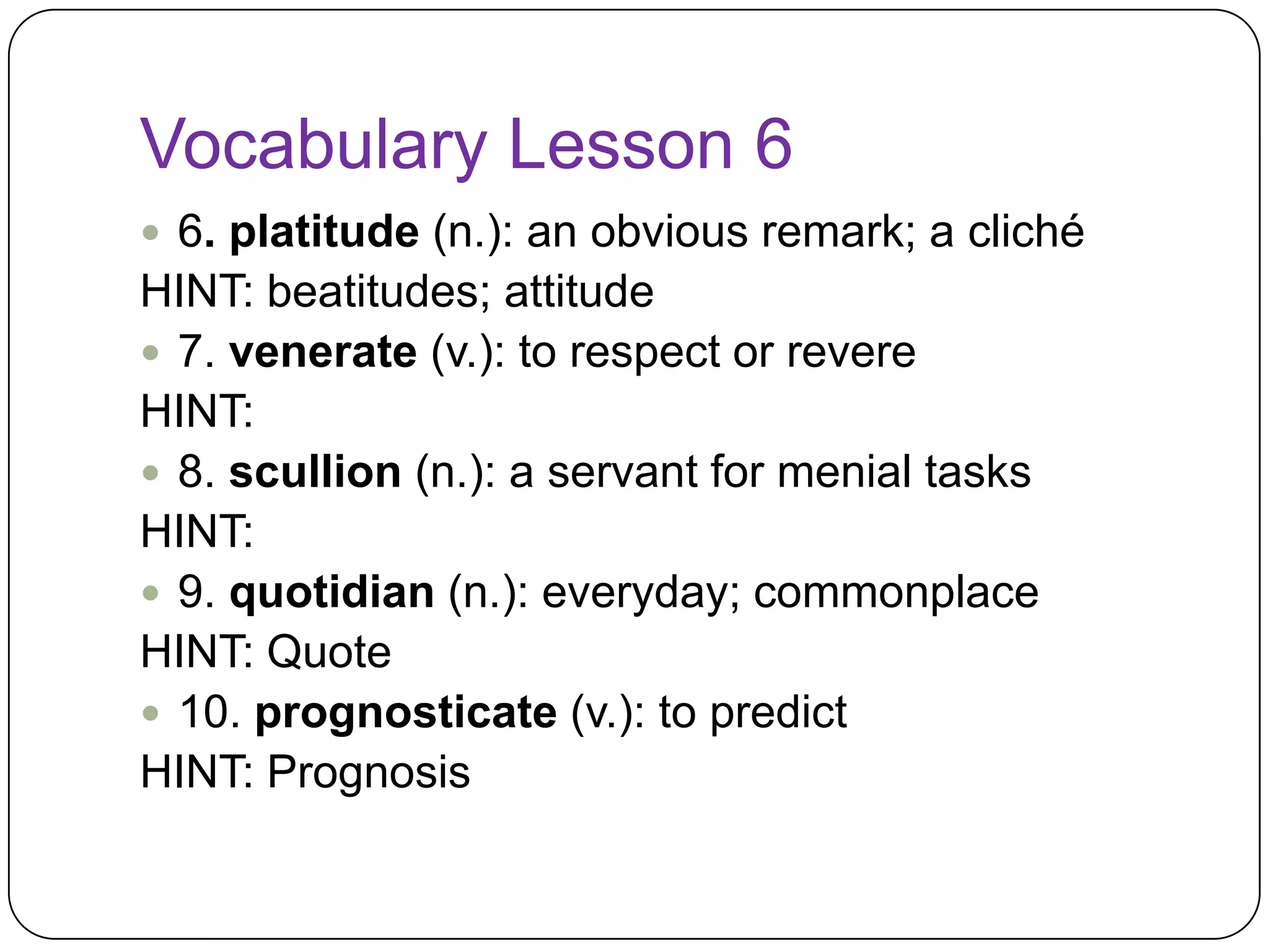 English 4 Honors Vocab 6 | PPT