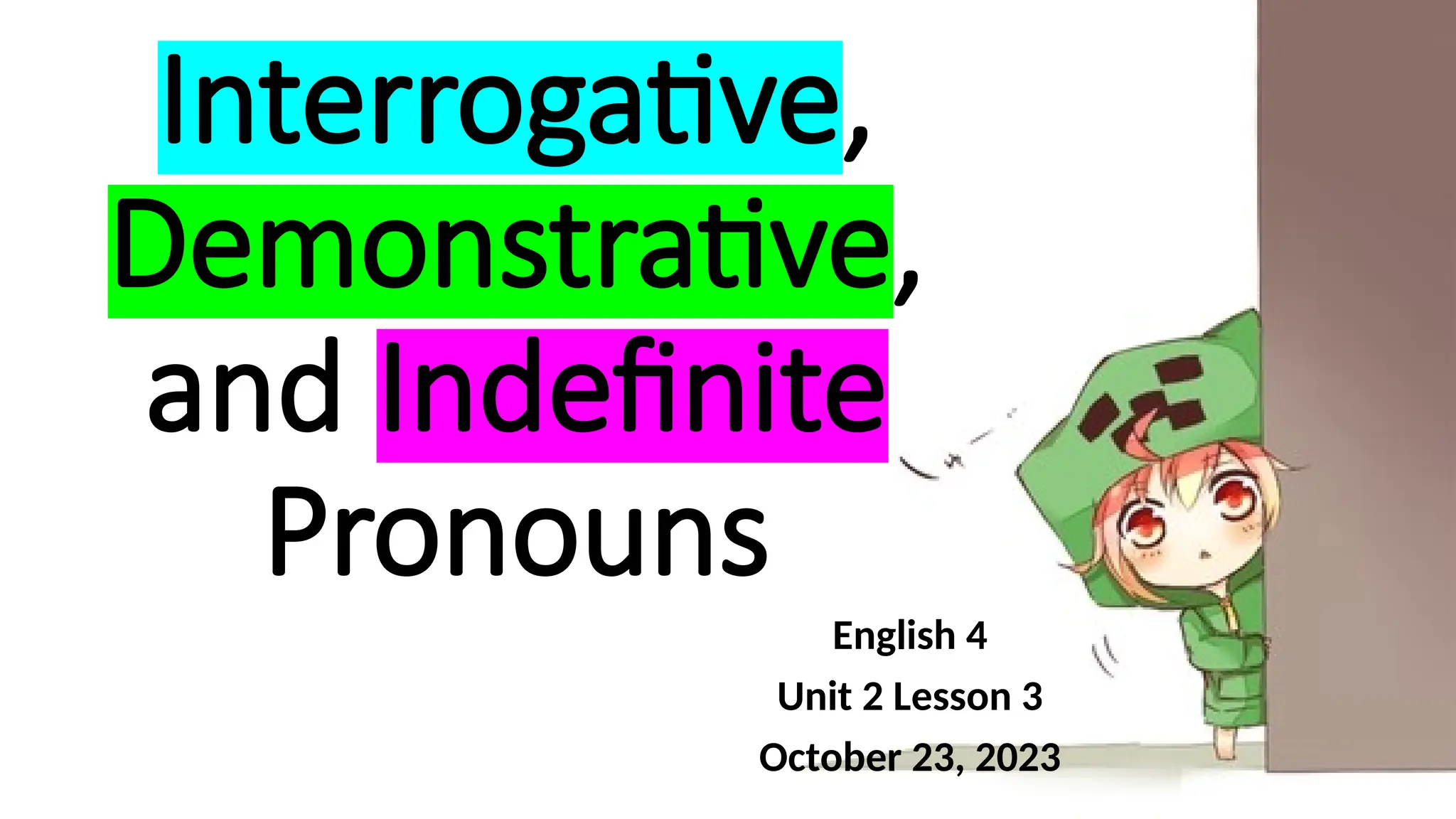 English 4_Unit2_Lesson3_interrogative, demonstrative and indefinite pronounspptx | PPTX