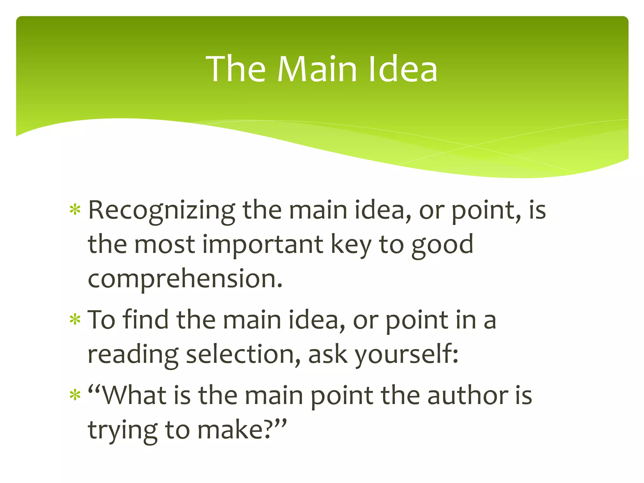 English 52 – topic & main idea | PPTX