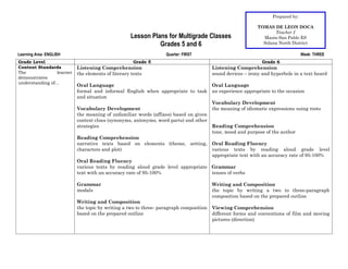sample multi grade lesson plan for Grade 5 and 6 english subject | DOCX