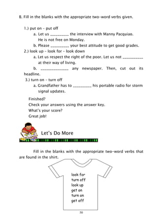 English 5 dlp 30 using two-word verbs | PDF | Travel