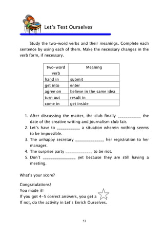 English 5 dlp 30 using two-word verbs | PDF | Travel