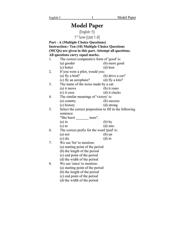 English 5 model paper | PDF