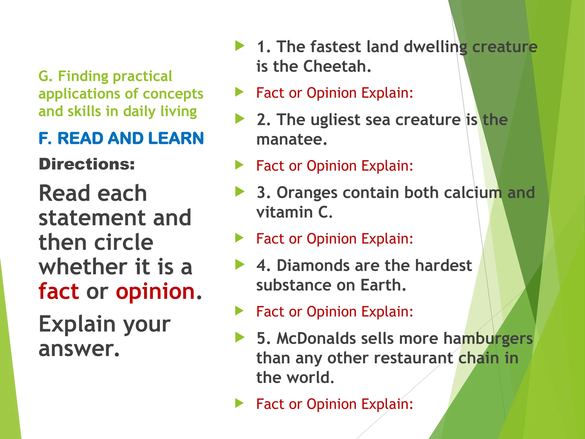 Distinguish Fact From Opinion Ppt