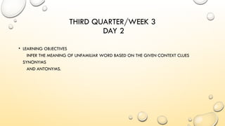 ENGLISH 5 PPT Q3 W3 - Infer The Meaning Of Unfamiliar Word Based On The ...