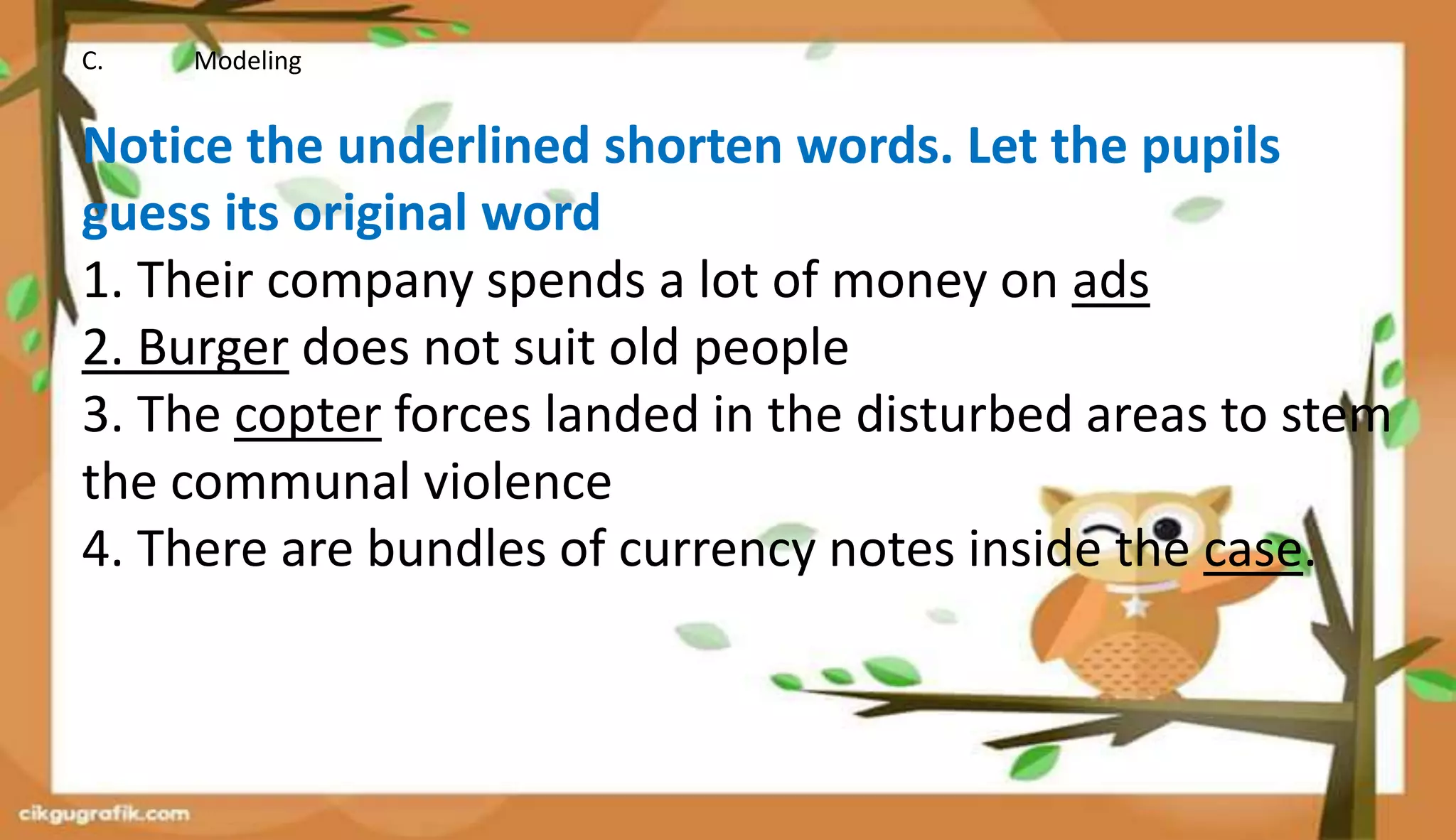 English 5 Meaning of unfamiliar words based on Clipped words.pptx