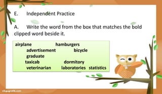 English 5 Meaning of unfamiliar words based on Clipped words.pptx
