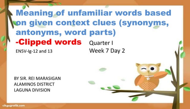 English 5 Meaning of unfamiliar words based on Clipped words.pptx
