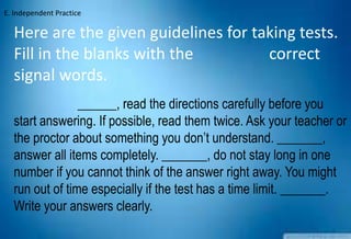 English 5 q2 week 2 identifying signal words from text heard by sir re ...
