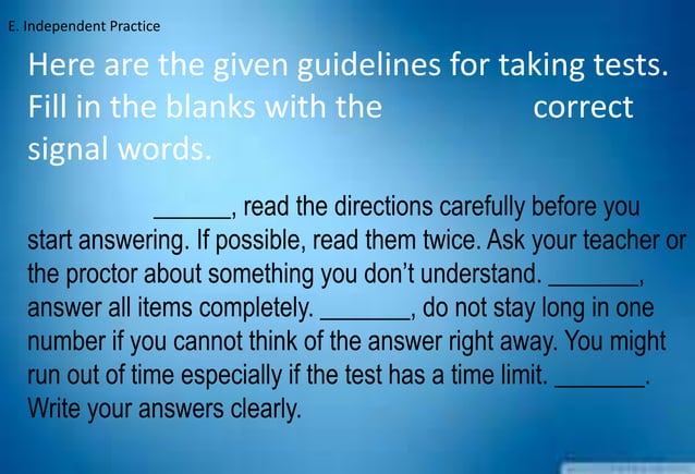 English 5 q2 week 2 identifying signal words from text heard by sir re ...
