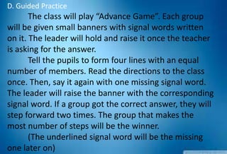 English 5 q2 week 2 identifying signal words from text heard by sir re ...
