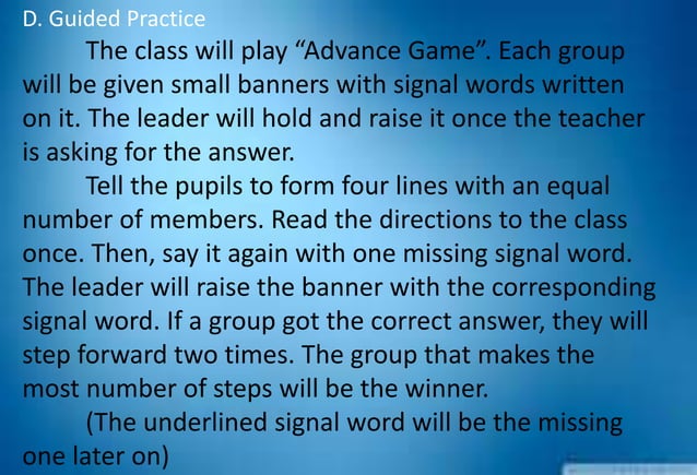 English 5 q2 week 2 identifying signal words from text heard by sir re ...