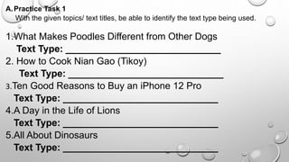 english 5 quarter 3 features of text type pptx | PPTX