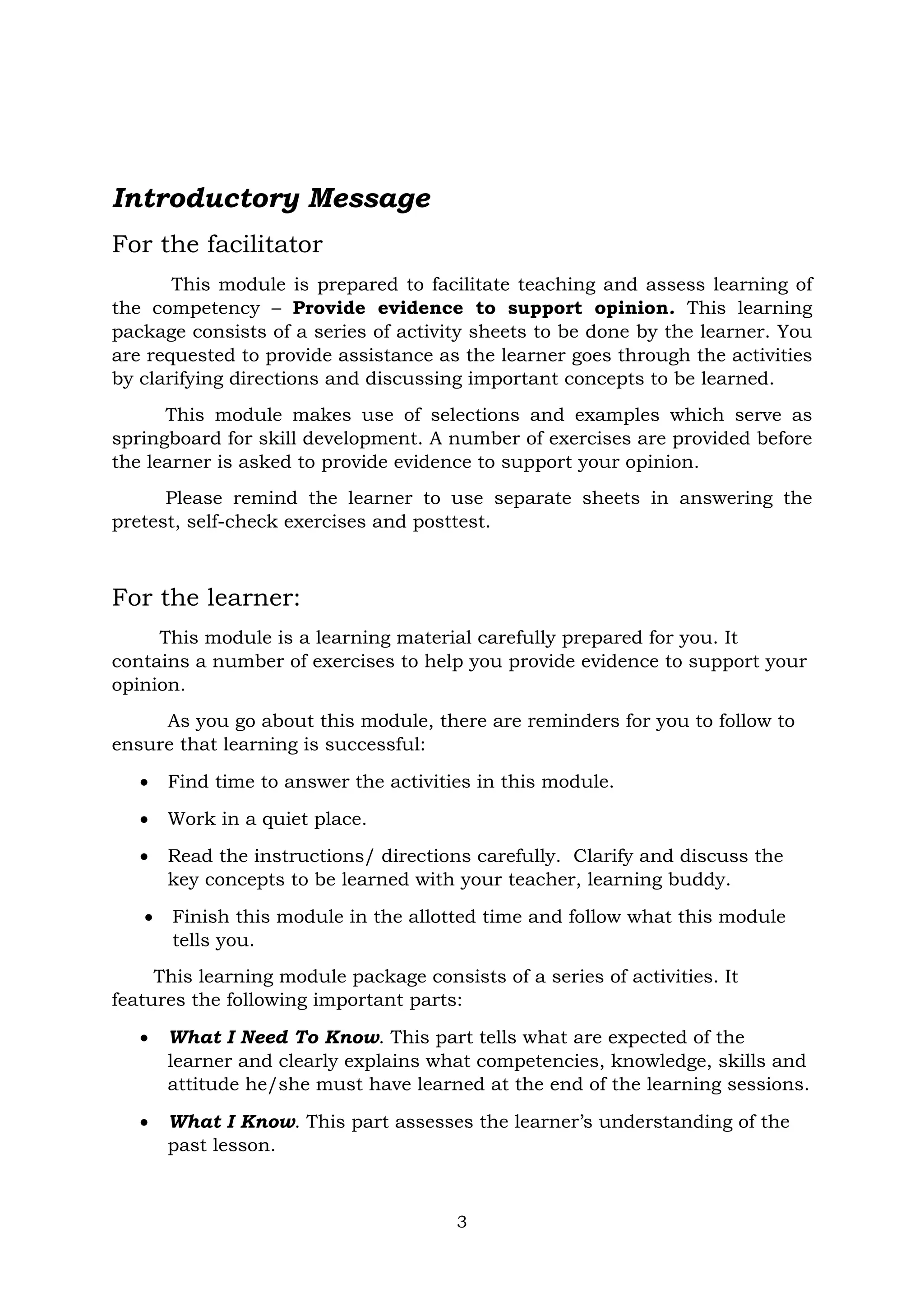 English 6 - Quarter 3 - Module 1 Supporting An Opinion | PDF