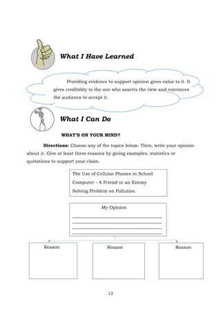English 6 - Quarter 3 - Module 1 Supporting An Opinion | PDF