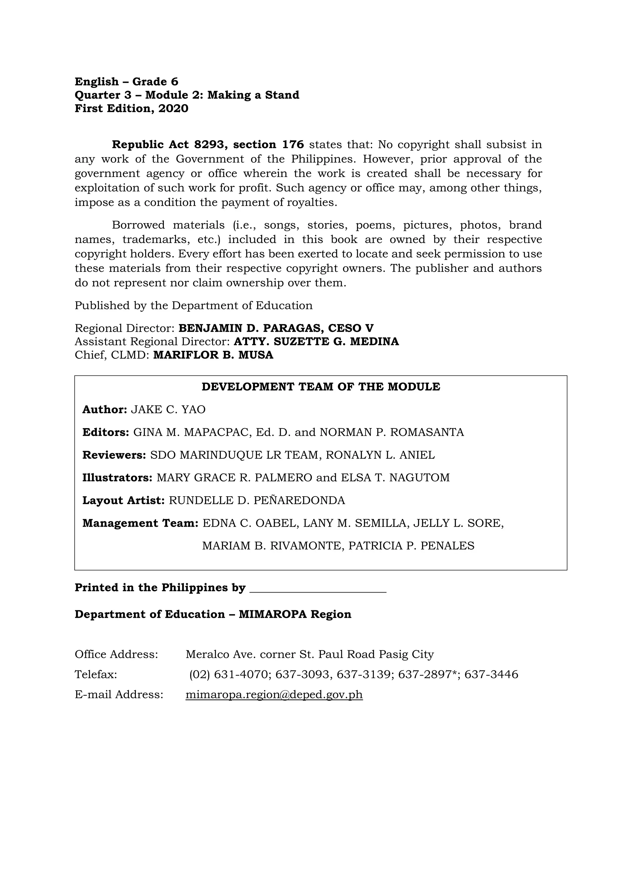 English 6 - Quarter 3 - Module 2 Making a Stand | PDF