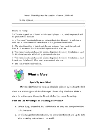 English 6 - Quarter 3 - Module 2 Making a Stand | PDF