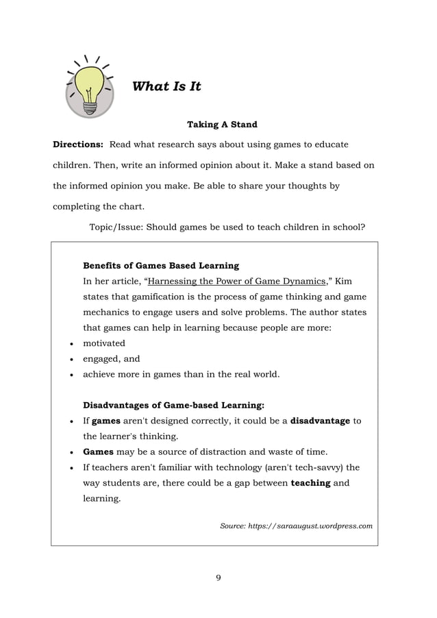 English 6 - Quarter 3 - Module 2 Making a Stand | PDF | Homework and ...