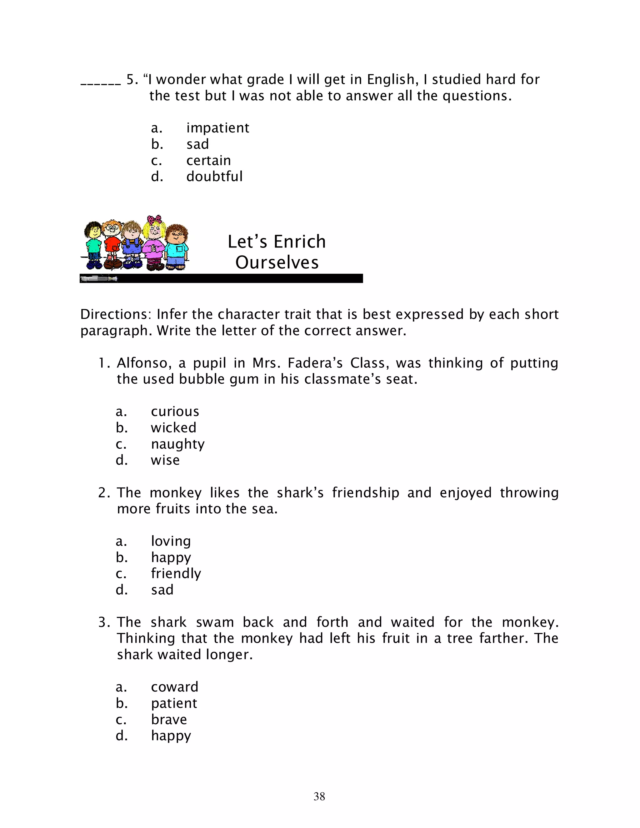 English 6 dlp 37 inferring traits and character | PDF
