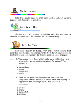 English 6 dlp 37 inferring traits and character | PDF