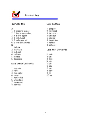 English 6 dlp 5 words with affixes - prefixes opt | PDF
