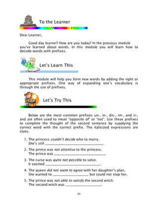 English 6 dlp 5 words with affixes - prefixes opt | PDF