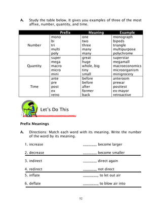 English 6 dlp 5 words with affixes - prefixes opt | PDF