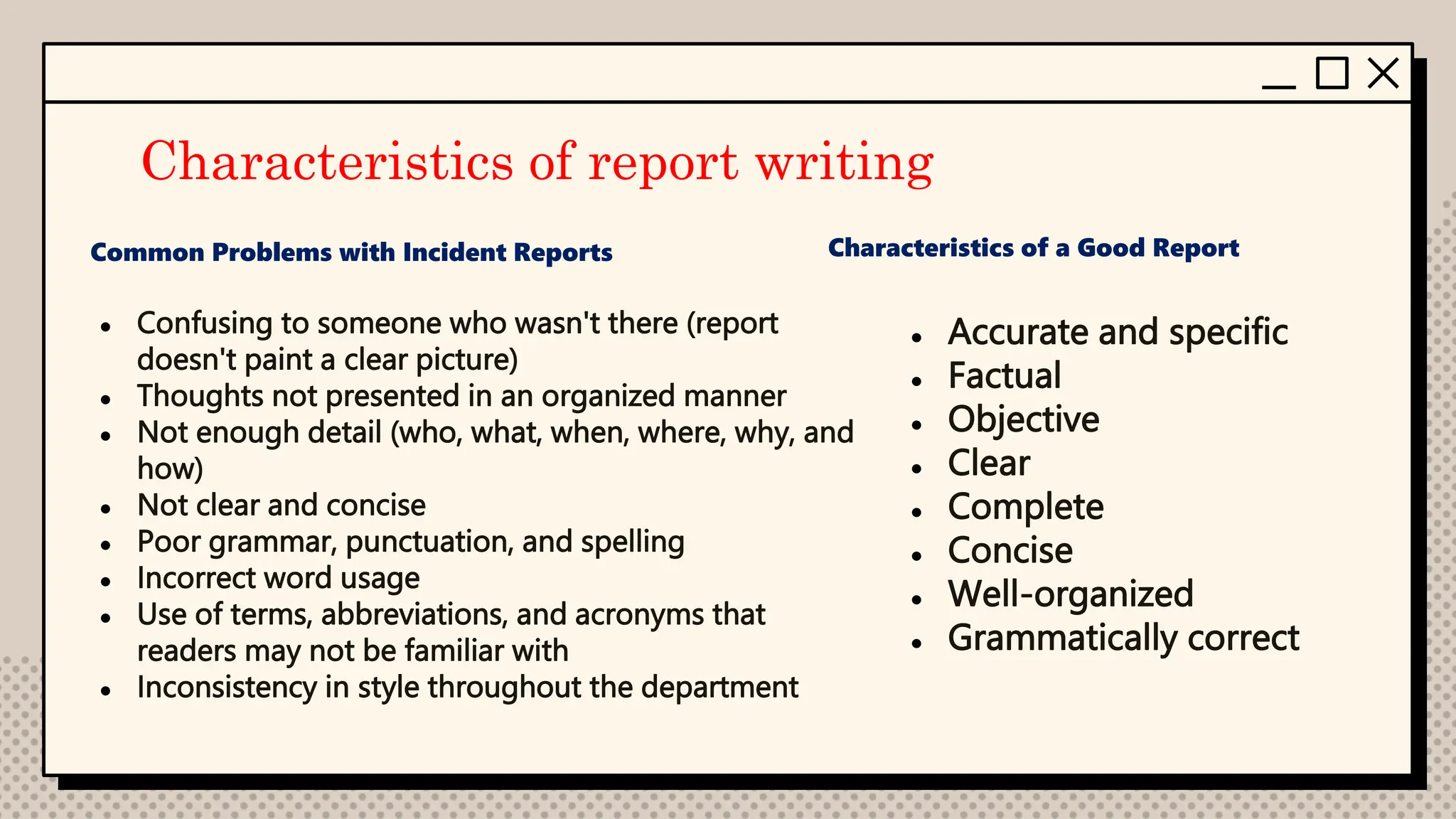 Incident report writing ppt english subj | PPTX