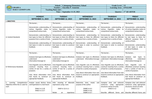 ENGLISH 6_Q1_W3 DLL.docx lesson plan math | DOCX | Internet for ...