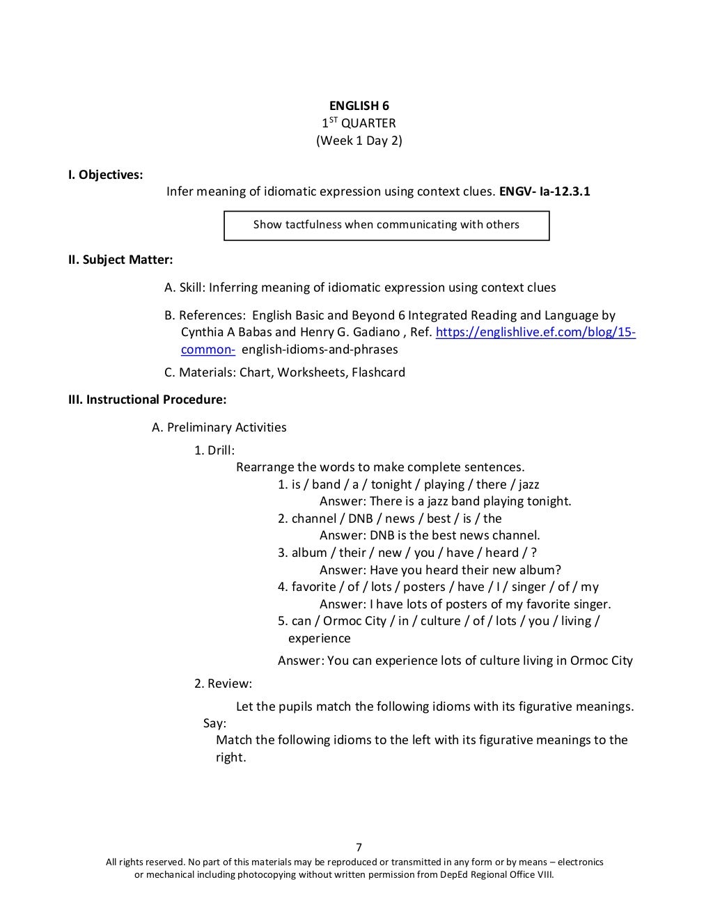 English 6 K-12 Teacher's Guide (first quarter)2017