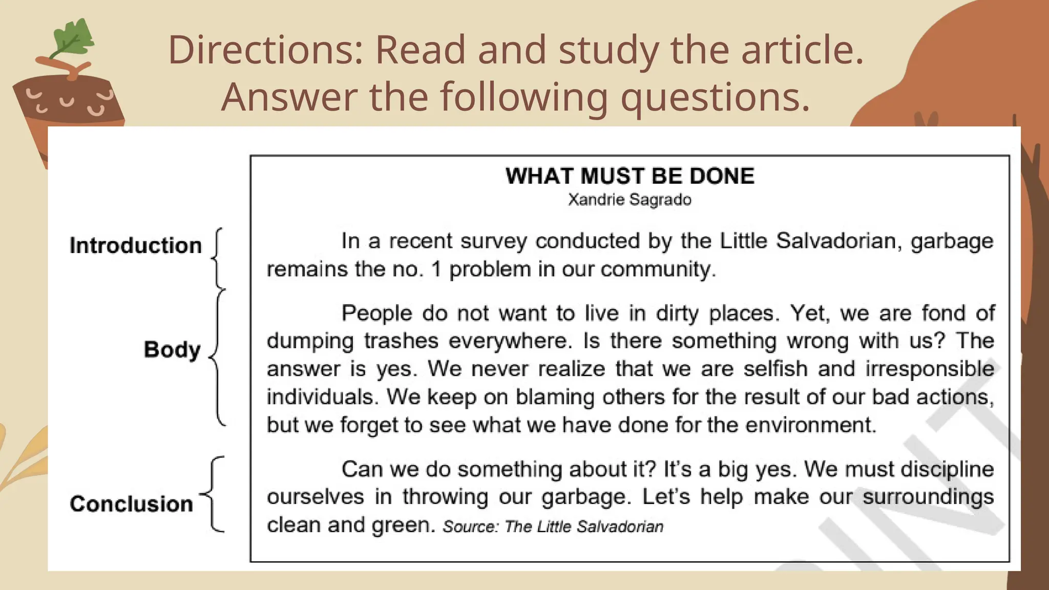 ENGLISH 6 - Present a coherent, comprehensive report on differing ...