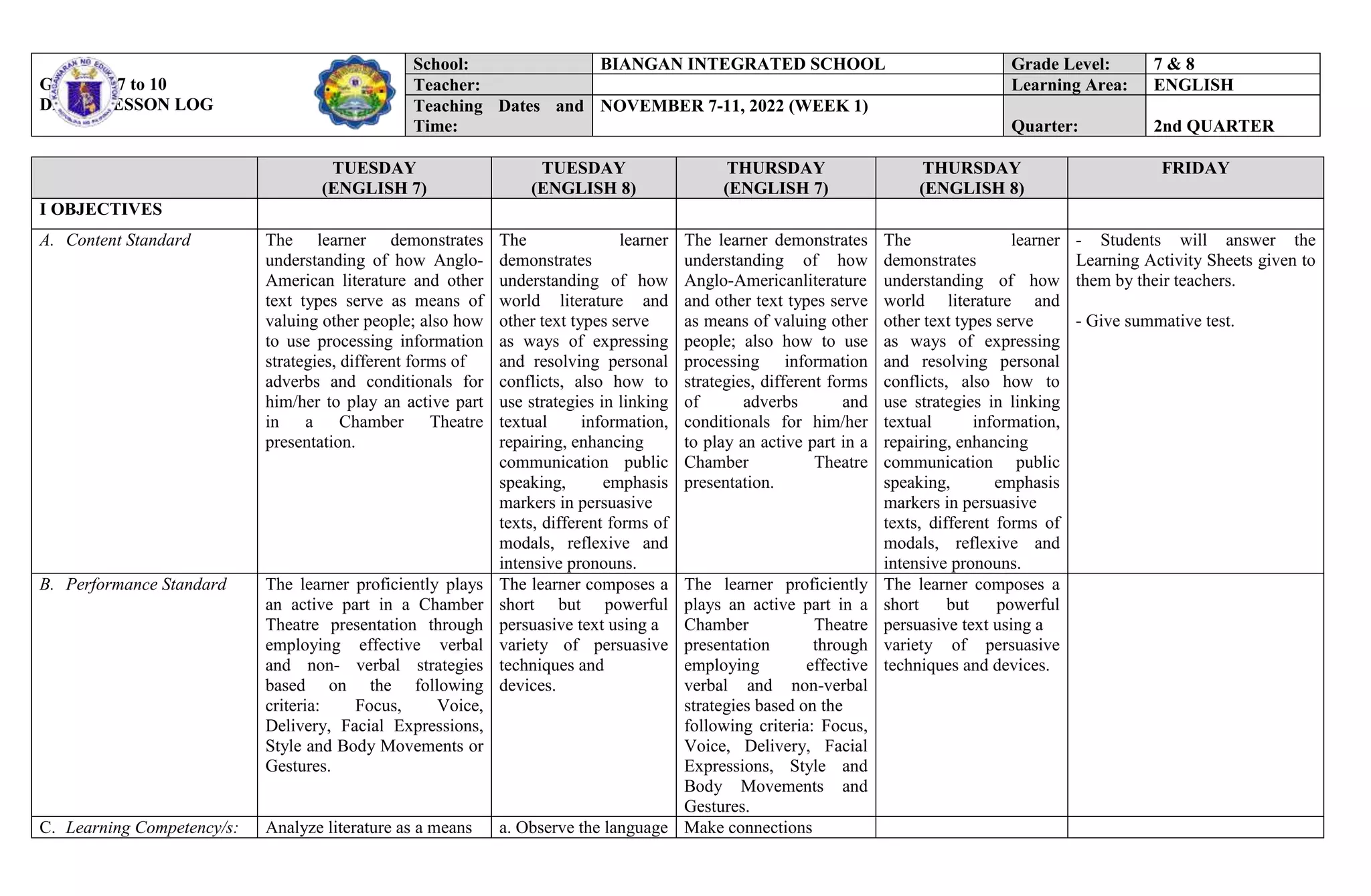 ENGLISH 7 AND 8 1ST WEEK.docx | Free Download