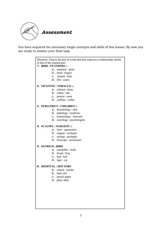 english7_q2_mod6of7_Analogies_v2.pdf | Educational Assessment | Education