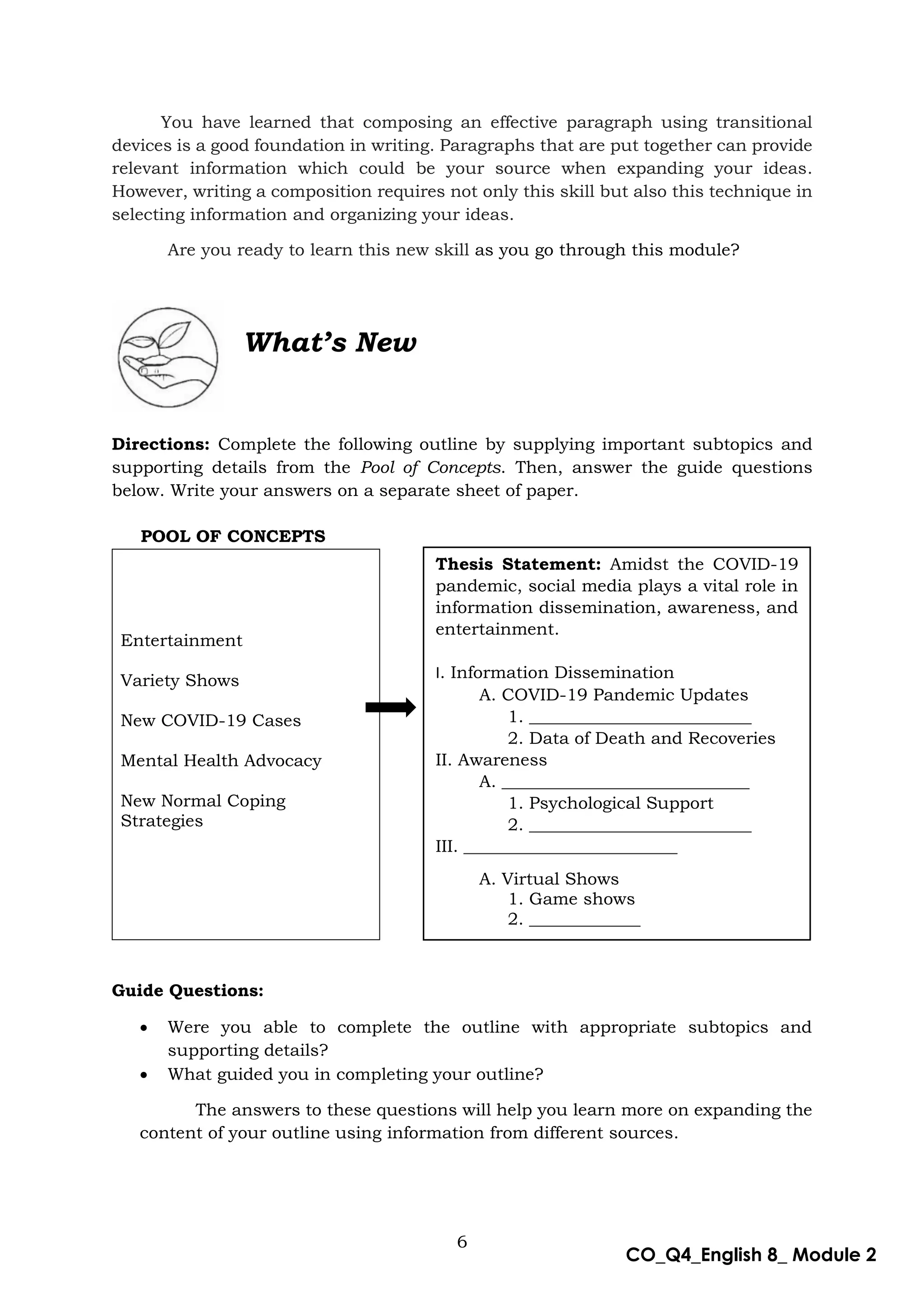 English8_Q4_Module 2_Expanding the Content of an Outline Using Notes ...