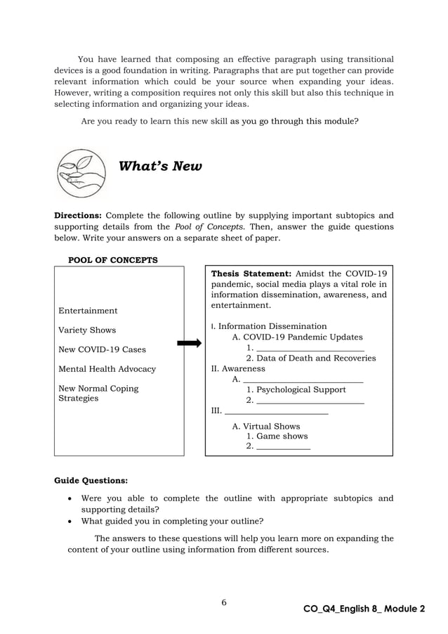 English8_Q4_Module 2_Expanding the Content of an Outline Using Notes ...