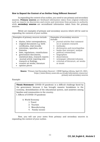 English8_Q4_Module 2_Expanding the Content of an Outline Using Notes ...
