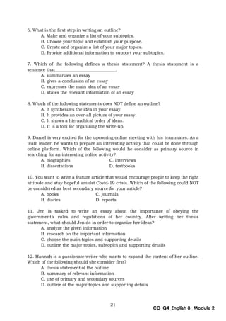English8_Q4_Module 2_Expanding the Content of an Outline Using Notes ...