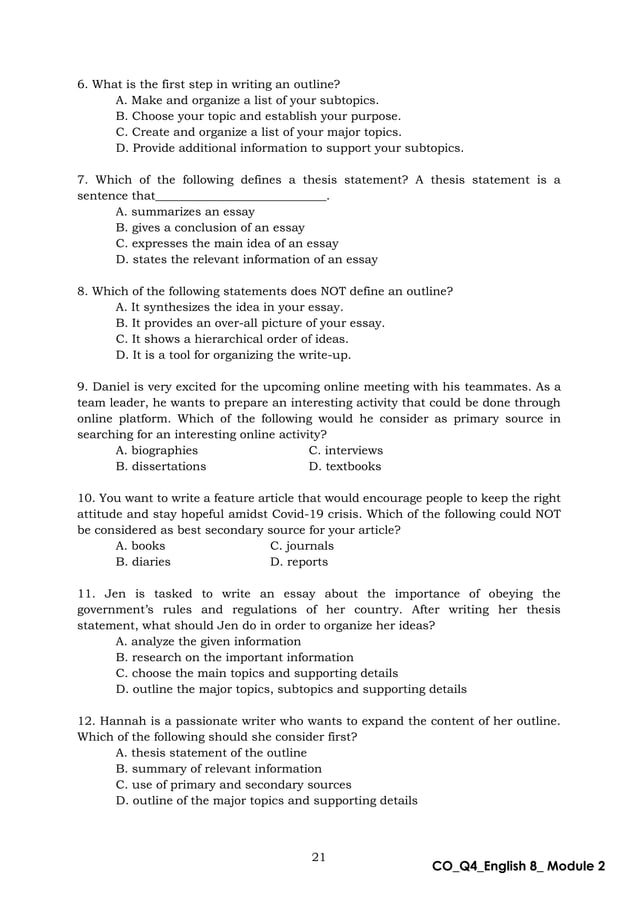 English8_Q4_Module 2_Expanding the Content of an Outline Using Notes ...