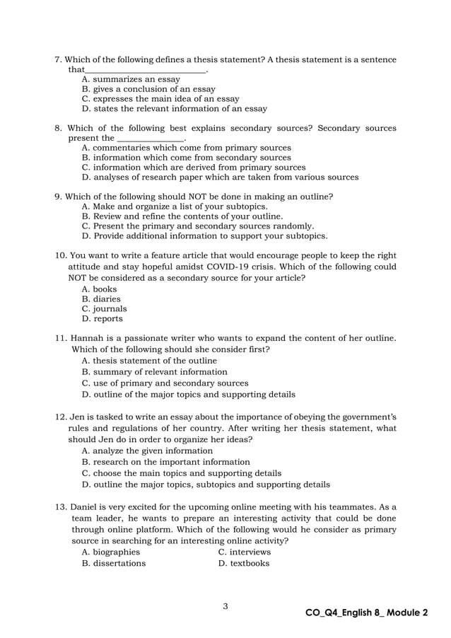 English8_Q4_Module 2_Expanding the Content of an Outline Using Notes ...