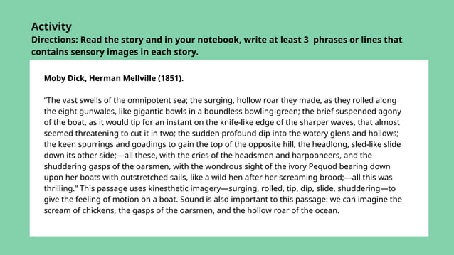 English 8 Sensory Imagery and activity for students | PPTX | Rowing ...