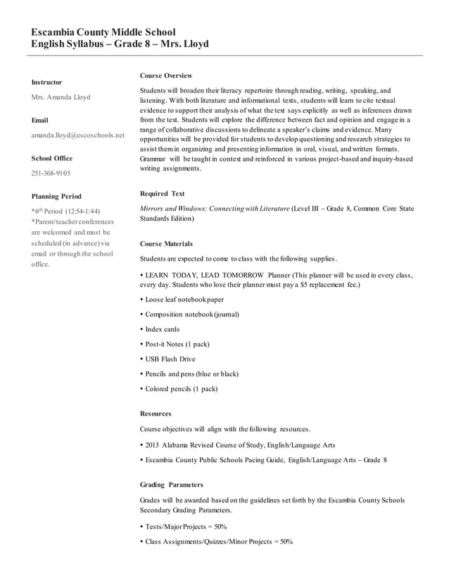 English 8 syllabus | DOCX | Secondary Education | Education