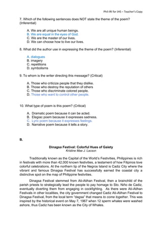 Reading materials for English 8 learners | PDF